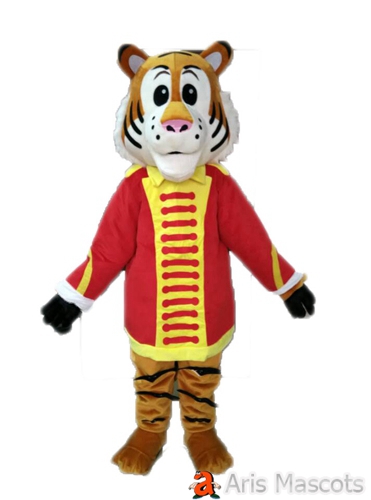 Cute Tiger Mascot Costume with Red Kungfu Suit, Adult Full Body Tiger ...
