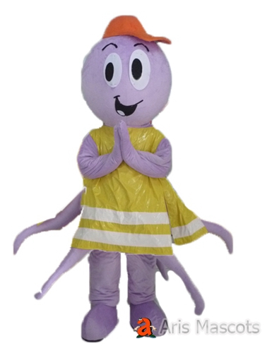 Mascot Purple Octopus Costume with Shinning Yellow Dress-Full Body ...