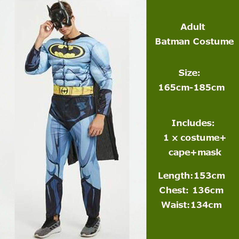 Adult Batman Costume Superhero Suit Halloween Cosplay Fancy Dress Up